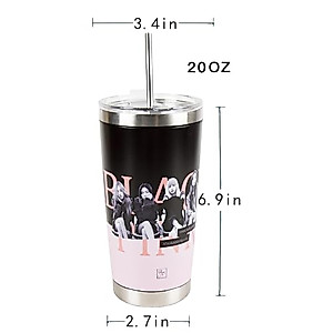 Maxerkeep 20OZ Tumbler with Leak-Proof Straw Lid & Flip Lid， 2 Metal Straws,1 Cleaning Brush，Insulated Coffee Mug Water Cup Black and Pink water bottle jisoo jennie rose lisa