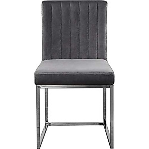 Meridian Furniture Giselle Collection Modern | Contemporary Velvet Upholstered Dining Chair with Durable Metal Base, Set of 2, 18" W x 22" D x 32" H, Grey
