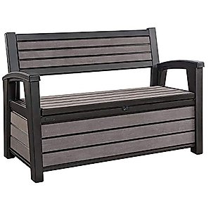 Keter Hudson 60 Gallon Plastic Resin Weather Resistant Outdoor Backyard Patio Storage Bench Deck Box, Brown