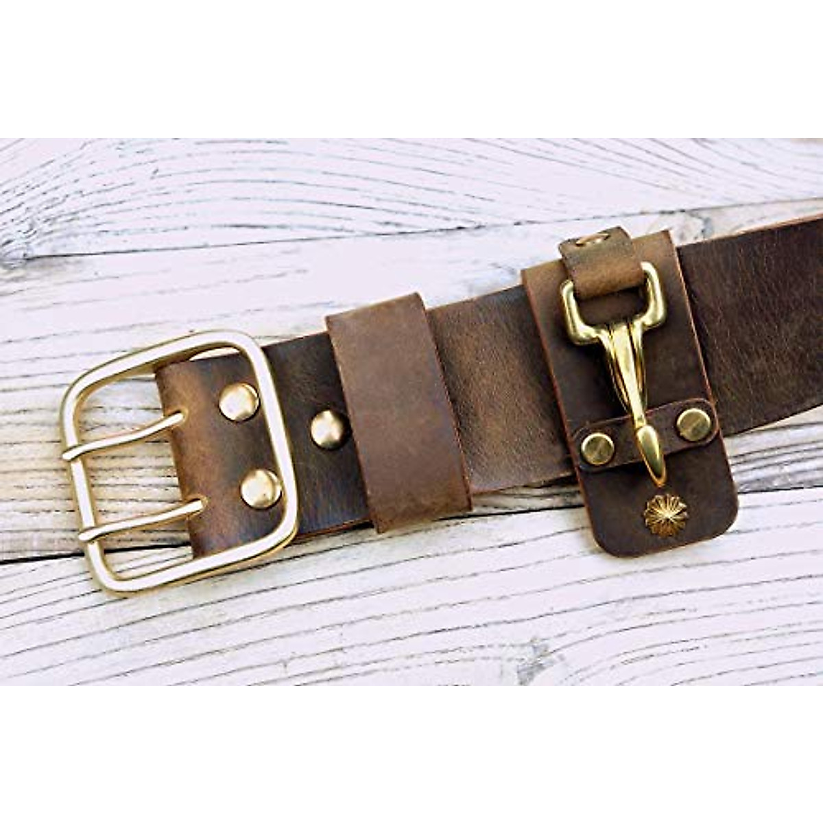 Heavy duty full grain leather belt key clip, retro distressed leather belt key holder - BA05KC