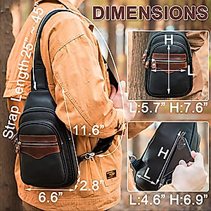 CENUNCO Genuine Leather Sling Bag for Men and Women Crossbody Sling Backpack Concealed Carry Chest Purse Black Casual Daypack Anti-Theft Travel Pouch