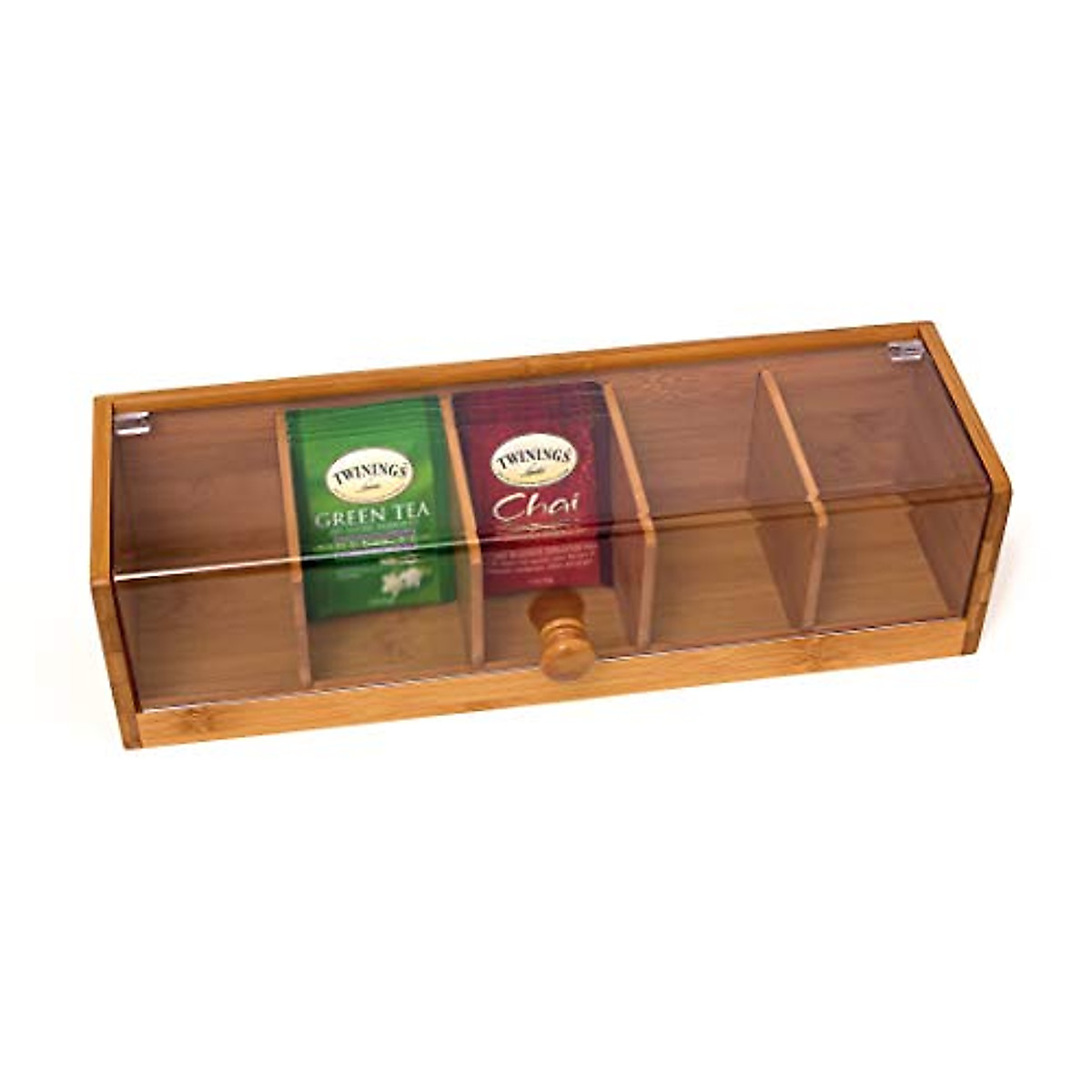 Lipper International 8187 Bamboo Wood and Acrylic Tea Box with 5 Sections, 14" x 5" x 3-3/4"
