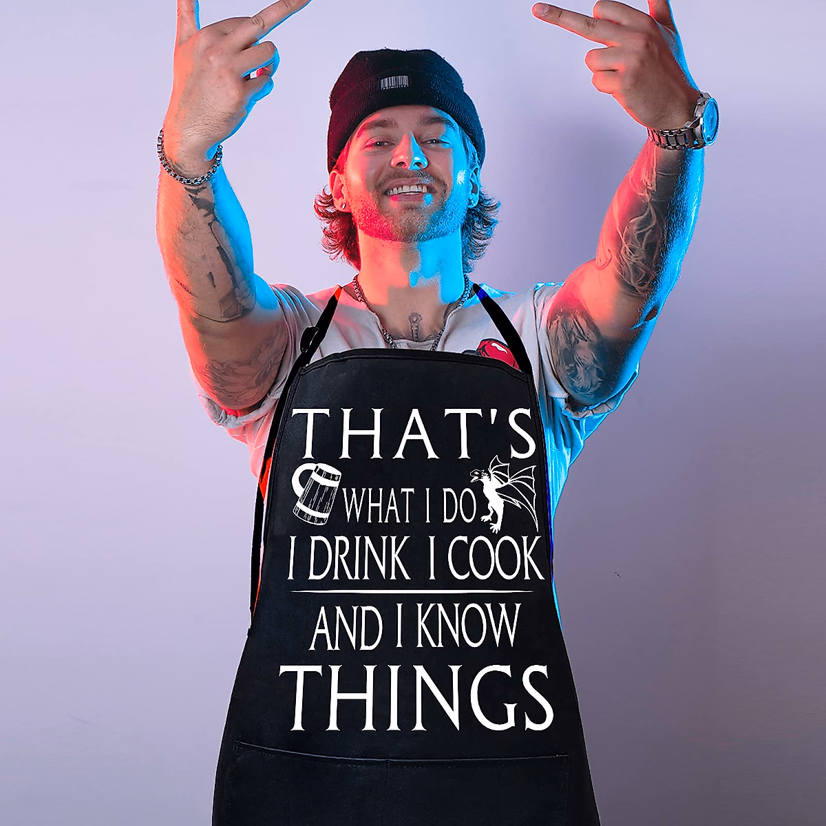 Funny Aprons for Men,Dad,Boyfriend,Husband,Son,Friends,Him , Wife,Her,Womens,Fathers Day Mothers Day Gifts for Mom,Mens Grilling Accessories Kitchen Cooking BBQ Grill Chef Apron With 2 Pockets Apron