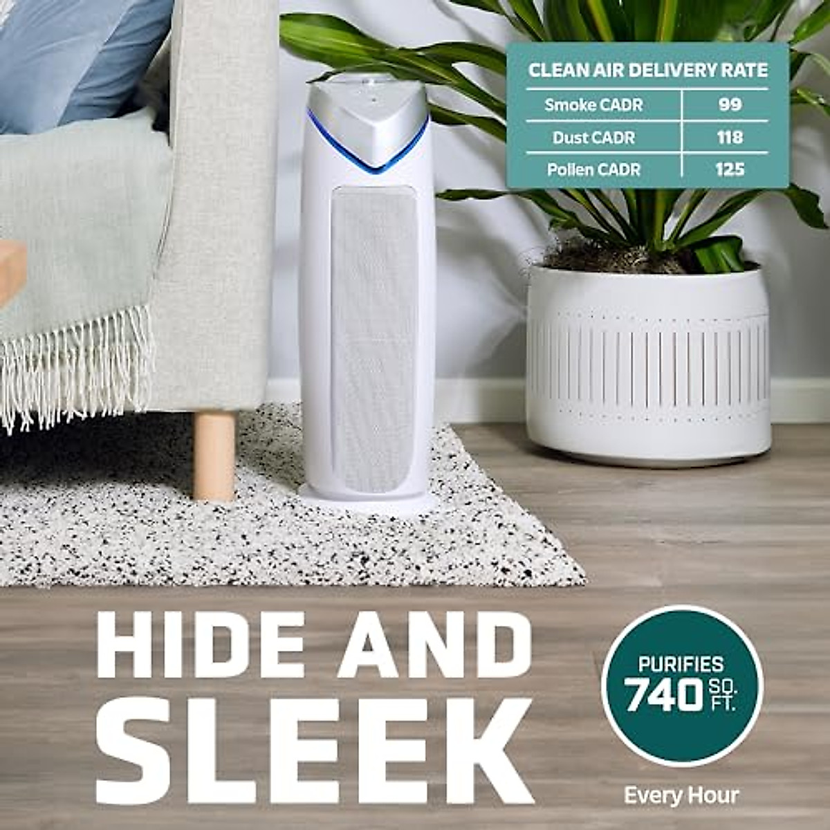 GermGuardian Air Purifier with HEPA 13 Filter, Removes 99.97% of Pollutants, Covers Large Room up to 743 Sq. Foot Room in 1 Hr, UV-C Light Helps Reduce Germs, Zero Ozone Verified, 22”, White, AC4825W