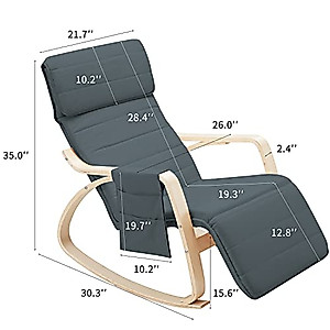 UPHYB Indoor Rocking Chair, Wooden Rocking Chair with Fabric Padded Seat,Wooden Based and Adjustable Footrest, Nursery Rocking Chairs for Living Room, Bedroom,Balcony, Nursery Room (Grayish Green)