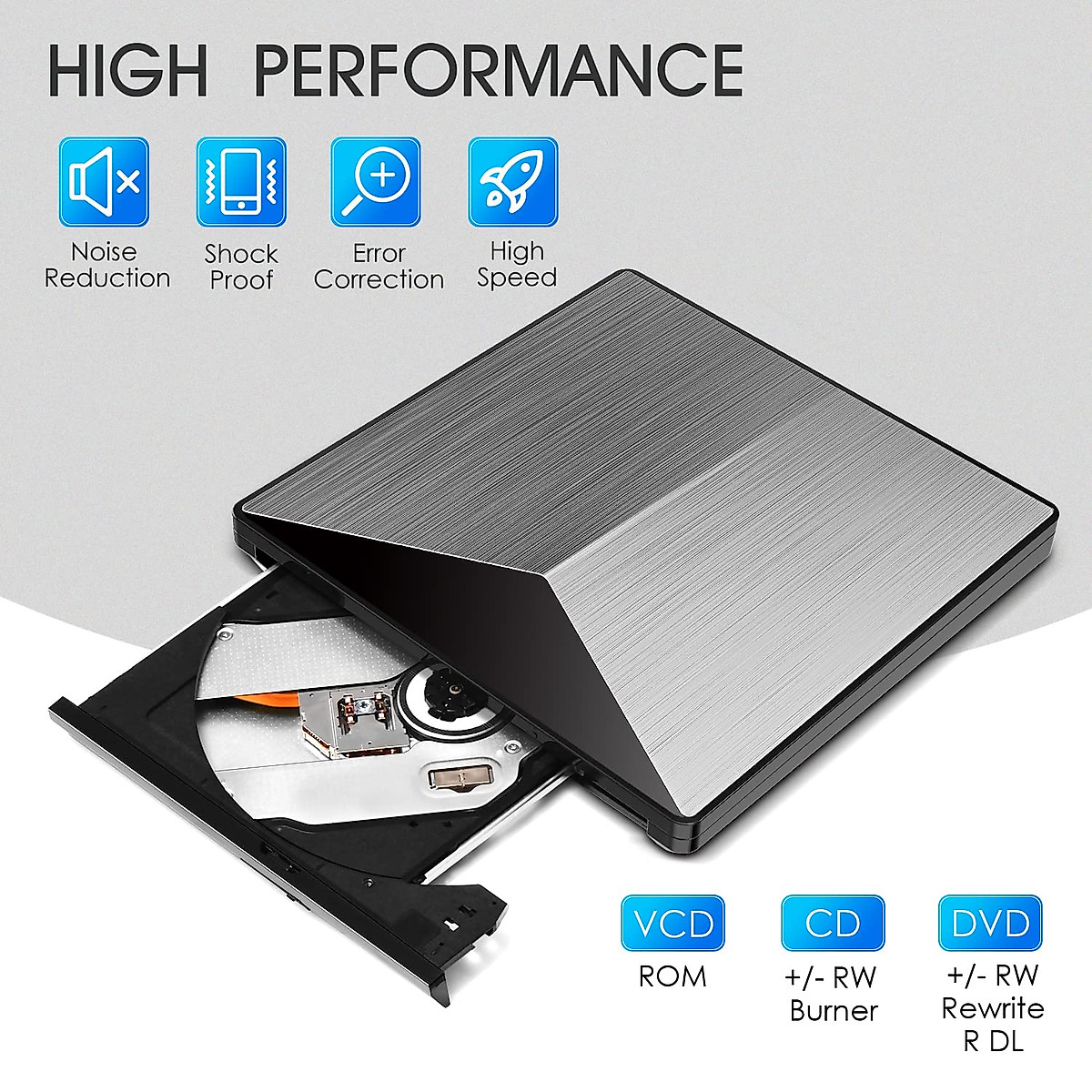 YOTUO External CD DVD Drive, Portable USB 3.0 and Type-C Ultra-Slim DVD Player, DVD Burner CD ROM RW External Optical Drive Compatible with Laptop Desktop PC for Windows 7/8/10/11 Mac MacBook Pro/Air