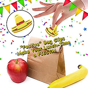 Sombrero Chip Clips, 6 Set Bag Clips, Tight Food Saver, Snack Bag Sealer, Air Tight Seal Grip for Food Storage, Chip Clip Bag Clip Food Clips, Fun Mini Sombrero Hats, Multipurpose Bread & Snack Bags