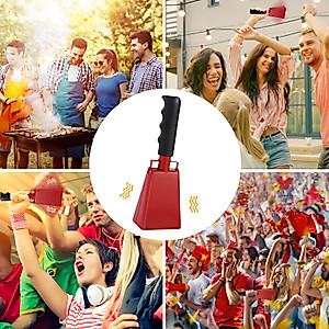 1pc Cow Bell Noise Maker, Cowbell with Handle for Sporting Events Football Game Cheering Bells Large Solid School Bells Hand Call Bell (Red)