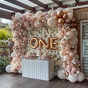 Dusty Pink White Balloons Arch Kit, Fog Pink Beige Rose Gold Metallic Balloon arch kit Boho Nude Cream Balloons for Baby Shower Boho Party Girl Birthday Princess Wedding Decorations