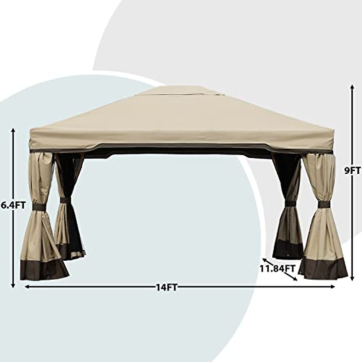 BPS 12‘x14’ Patio Gazebo Aluminum Outdoor Tent Shelter Canopy with Privacy Curtain and Netting for Patio, Garden, Yard and Lawn