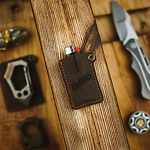 KeyUnity KA03 Leather Sheath EDC Pocket Organizer Hand Stitched Slip Pouch for KU00 Carabiner, Nail Clippers, Mini Flashlight, Mini Crowbar (KA03)