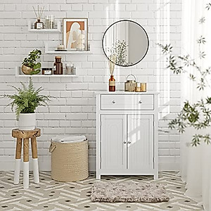 VASAGLE Bathroom Storage Cabinet Free Standing, with Drawer and Adjustable Shelf, Kitchen Cupboard, Wooden Entryway Storage Cabinet, 23.6 x 11.8 x 31.5 Inches, White UBBC61WT