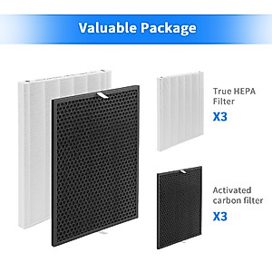GoKBNY 116130 True HEPA Replacement Filter H Compatible with Winix 5500-2 Purifier and Models AM80, 3-Set Include 3×True HEPA Filters + 3×Activated Carbon Filters