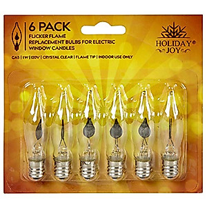Holiday Joy - Flicker Flame Crystal Clear Flame Tip Candelabra Replacement Bulbs - Great for Electric Window Candle Lamps - CA5 - E12-1 Watt - 120 Volts (6 Pack)