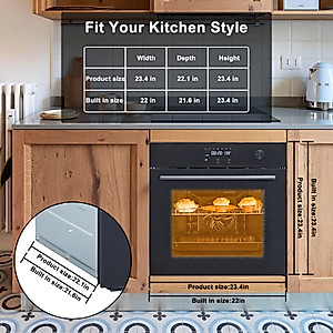 Takywep Single Wall Oven 24", Built-In Electric Ovens With Steam&Grill&Air Frying Mode, 3000W, 240V, 2.5Cu.Ft Convection Built-In Oven, Stainless Steel (Normal Touch Screen)