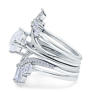 Blue Apple Co. Simulated Cubic Zirconia Size-10 Trio Set Wedding Ring Three Piece Bridal Set Marquise Round CZ 925 Sterling Silver