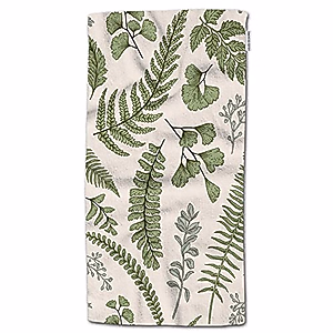 HGOD DESIGNS Green Leaves and Fern Pattern 100% Cotton Soft Bath Hand Towels for Bathroom Kitchen Hotel Spa, 15inX30in