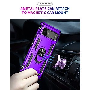 Androgate Designed for Google Pixel 6 Case with HD Screen Protectors, Military-Grade Metal Ring Holder Kickstand 15ft Drop Tested Shockproof Cover Case for Pixel 6 Purple