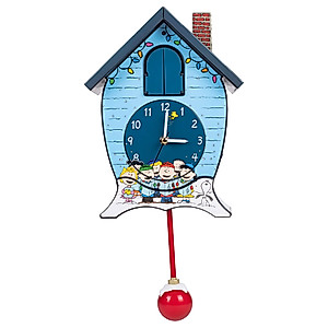 Mark Feldstein & Associates Peanuts Gang Snoopy Linus Lucy ICY Blue 17 x 9 Christmas Cuckoo Clock
