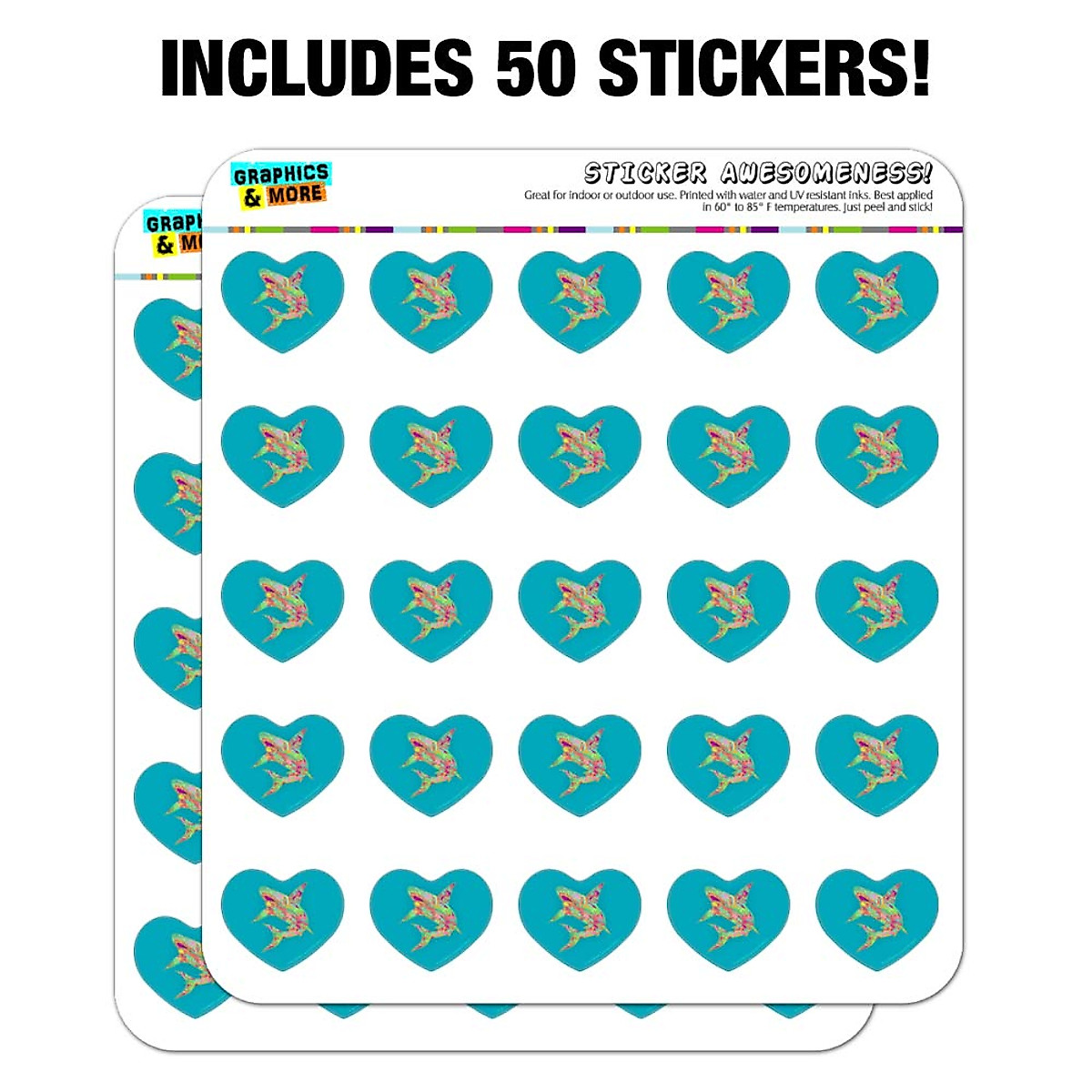 Mosaic Lily Shark Tropical Island Surf Heart Shaped Planner Calendar Scrapbook Craft Stickers