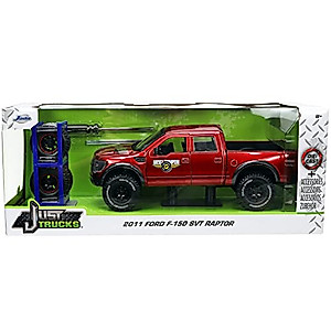 Jada Toys Just Trucks 1:24 2011 Ford SVT Raptor Die-cast Car Red with Tire Rack, Toys for Kids and Adults