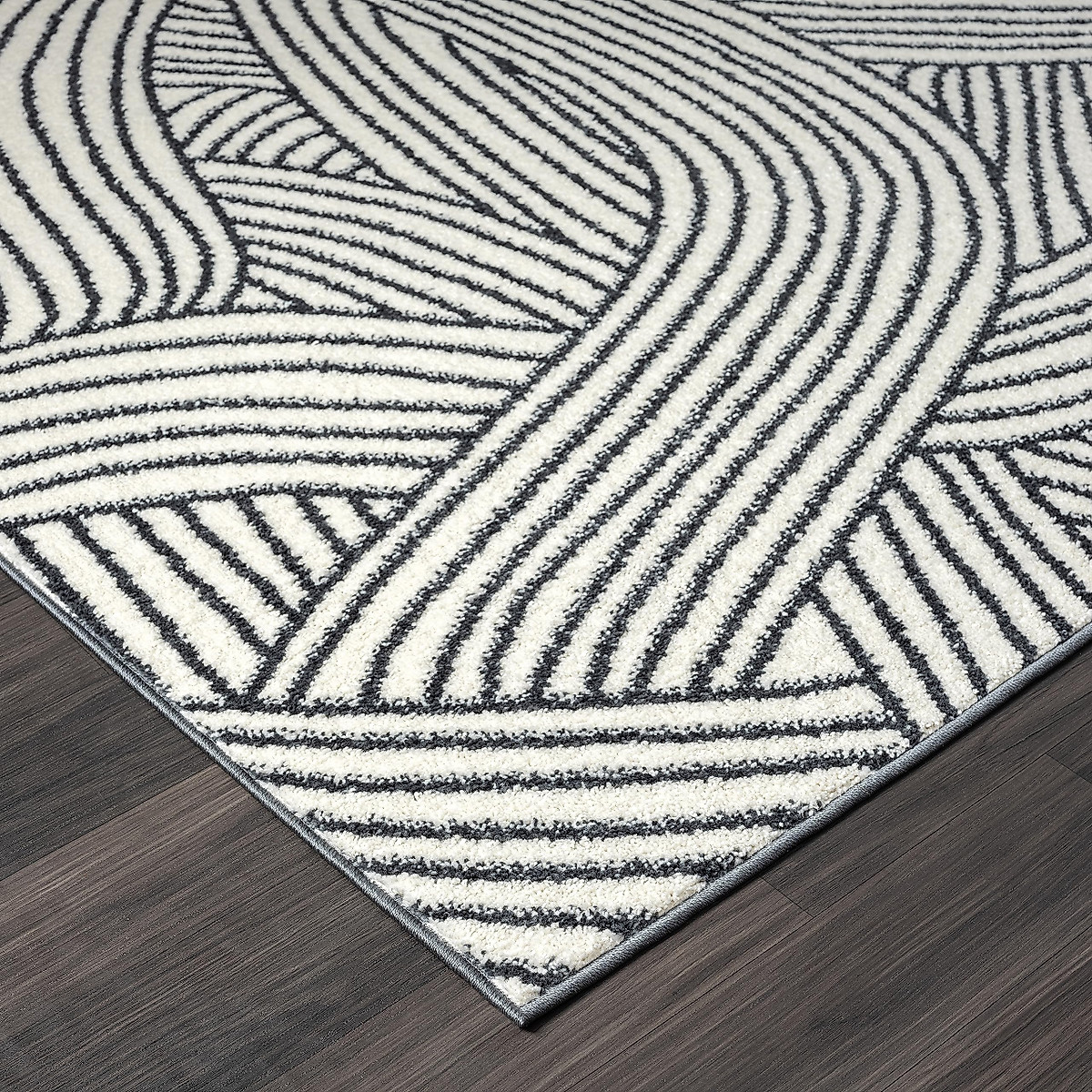 Abani Nuevo Collection Area Rug -Cream/Charcoal Modern Lined Design -7'9" x 10'2" - Easy to Clean - Durable for Kids and Pets - Non-Shedding - Medium Pile - Soft Feel for Living Room, Bedroom & Office