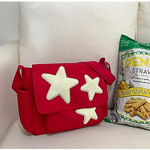 Cute Messenger Bag for Women Men Canvas Crossbody Shoulder Bag with Side Pockets Large Laptop Bag Canvas Tote (Red)