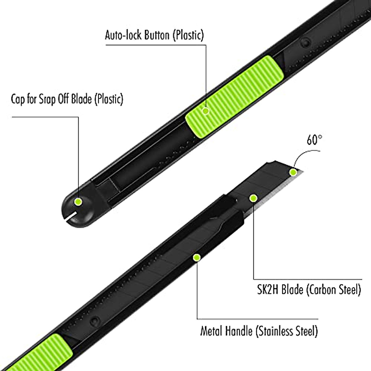 FantastiCAR Snap Off Retractable Box Cutter Utility Knife with Soft Material or Metal Handle Grip, Simple Blade Change and Auto-lock Design, for Heavy Duty Jobs (9mm and 18mm)
