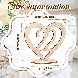 Blulu 40 Pieces Wooden Wedding Table Numbers Heart Shape 1-40 Table Numbers with Holder Base Standing Rustic Hollow Wood Table Numbers for Wedding Event Party Catering Decoration