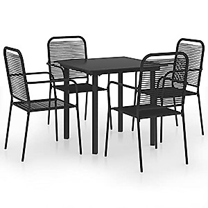 Camerina 5 Piece Patio Dining Set Patio Table and Chairs Set Outdoor Patio Dining Set Outdoor Patio Furniture Patio Set Black Glass and Steel 3060208