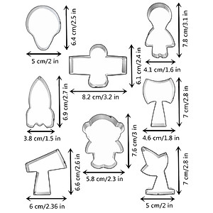 Space Alien Series Cookie Cutter Set of 8 pcs, Stainless Steel UFO Fondant Cutters Set Pastry Biscuit Baking Clay DIY Molds for Kids
