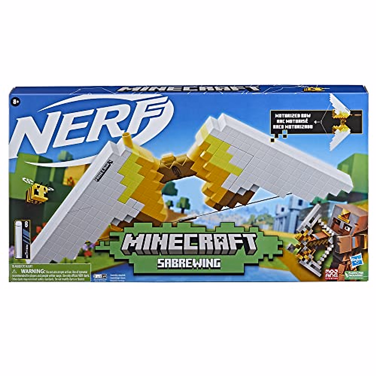 NERF Minecraft Sabrewing Motorized Blaster Bow, 8 Elite Darts, 8-Dart Clip, Electric Full Auto Toy Foam Blasters, Minecraft Toys for 8 Year Old Boys and Girls and Up