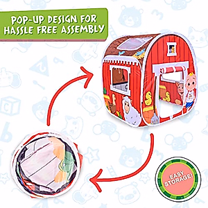CoComelon Old MacDonald's Musical Barn Pop Up Tent – Easy to Setup Playhouse for Kids | Plays Music, Roll Up Door and Mesh Windows