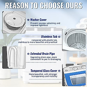 INTERGREAT Portable Washing Machine with Twin Tub, 17.6 Lbs Portable Washer and Dryer Combo, Mini Washing Machine for Camping, Dorms, College Apartments, RV, Rooms (Blue)