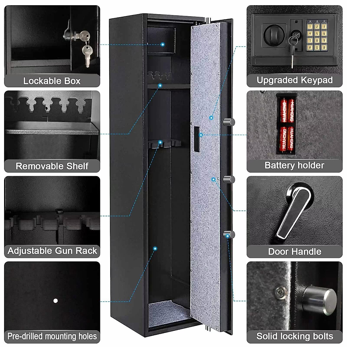 Large Rifle Safe, Long Gun Safe for Rifle Shotgun for Home, Quick Access 5-6 Gun Storage Cabinet with a Handgun Lock Box and a Removable Shelf, Silent Mode (Keyboard PIN Code)
