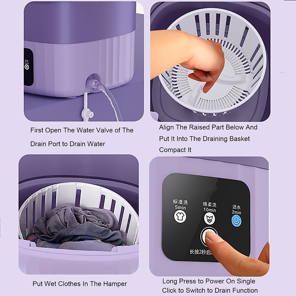 WHYATT Portable Washing Machine and Dryer Combo, 9L Small Collapsible, for Apartments, Dorm, Camping, RV, Travel Laundry