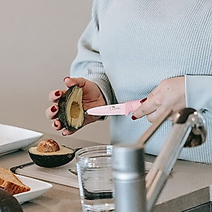 Kitchen Knife Set, OasisUSA Stainless Steel Sharp Knife Sets With ABS Stand, non-fading Pink Color Flower patterned Stainless Steel Blade with Triple-Riveted Handles. Gift for Women and Girls