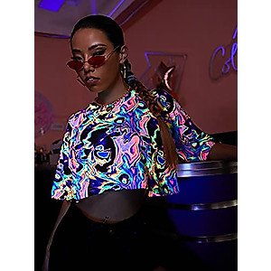 Floerns Women's Casual Reflective Short Sleeve Round Neck Crop Tops T Shirts Multi XXL
