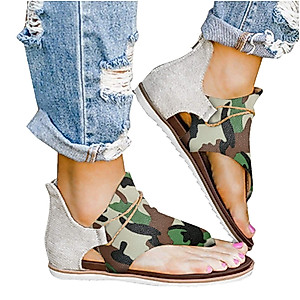 Sandals for Women Dressy Summer Women's Ladies Casual Camouflage Flip Flops Comfy Sandals Zipper Shoes Shoes Womens Sandals