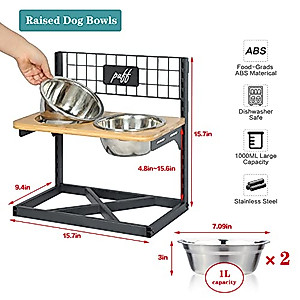 Elevated Dog Bowls, 12 Adjustable Bamboo Raised Dog Bowls Stand Feeder Water with 2 Stainless Bowls, Adjustable 4.8" up to 15.7" Heights Pet Raised Bowls for Small Medium Large Dogs and Cats