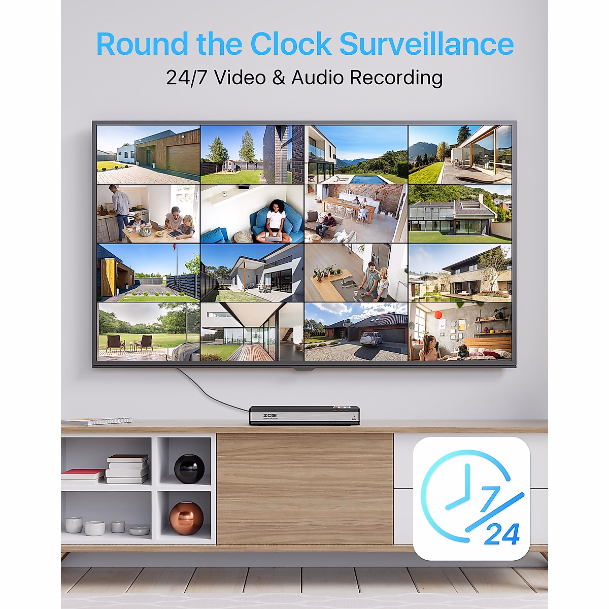 ZOSI 16Channel 4K PoE Home Security Cameras System,8MP 16CH H.265 CCTV NVR with Hard Drive 4TB and 16 x 5MP Surveillance PoE IP Cameras Indoor Outdoor,120ft Night Vision,Remote Access,24/7 Recording