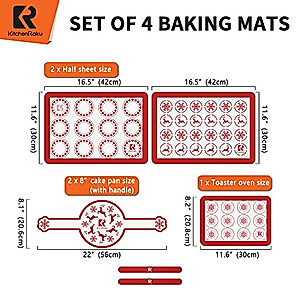 Silicone Baking Sheet Mat Set of 4, Perfect Food Grade Reusable Silicone Mat for Baking Sheets,Non Stick Silicone Liner for Rolling& Bake Pans - Macaron/Cookie/Bun/Bread Making By KITCHENRAKU KR