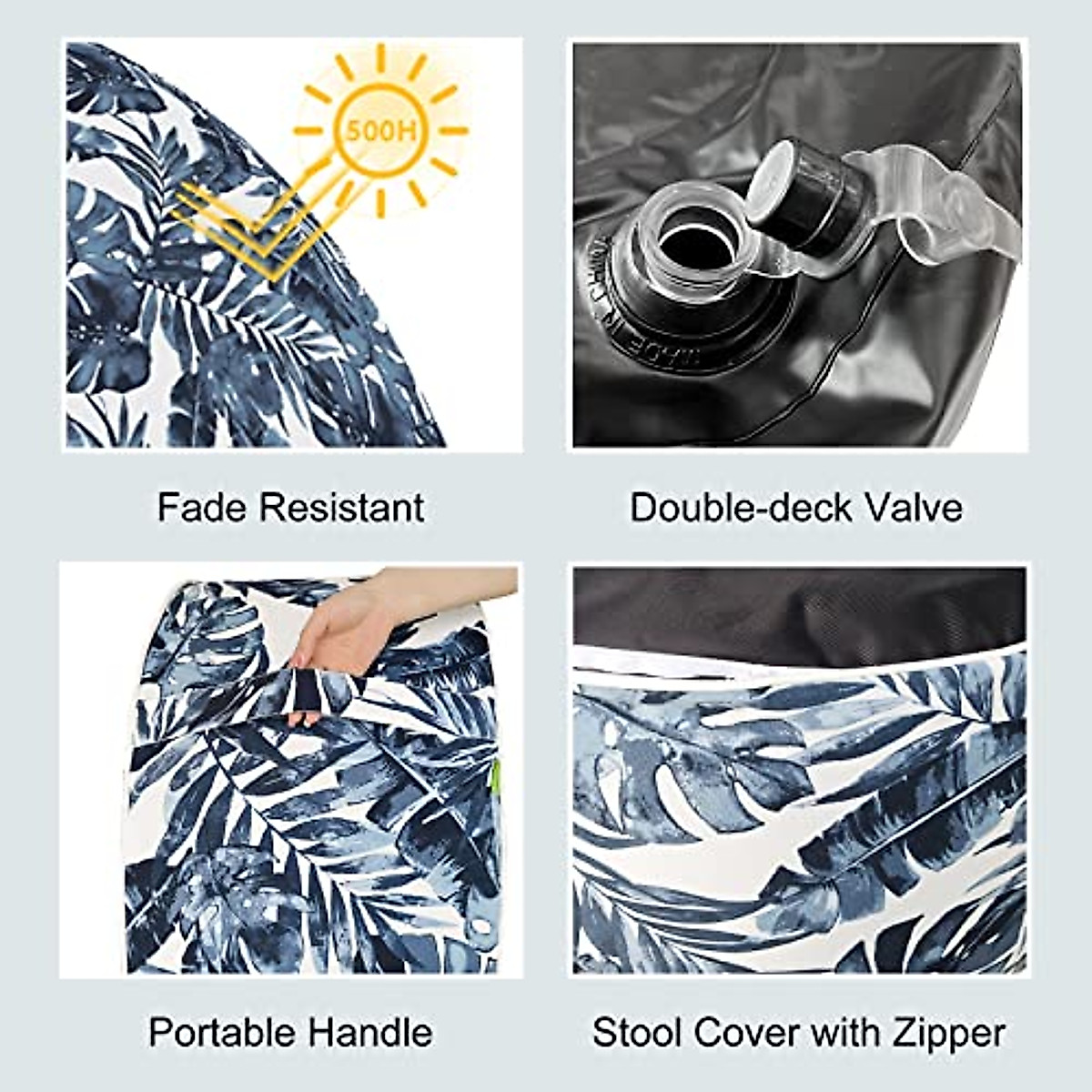 LVTXIII Indoor/Outdoor Inflatable Ottoman, All Weather Round Footrest Stool with Handle, D21”x H9” Portable Fade Resistant Pouf Ottoman for Patio Garden Camping or Home-Palm Blue