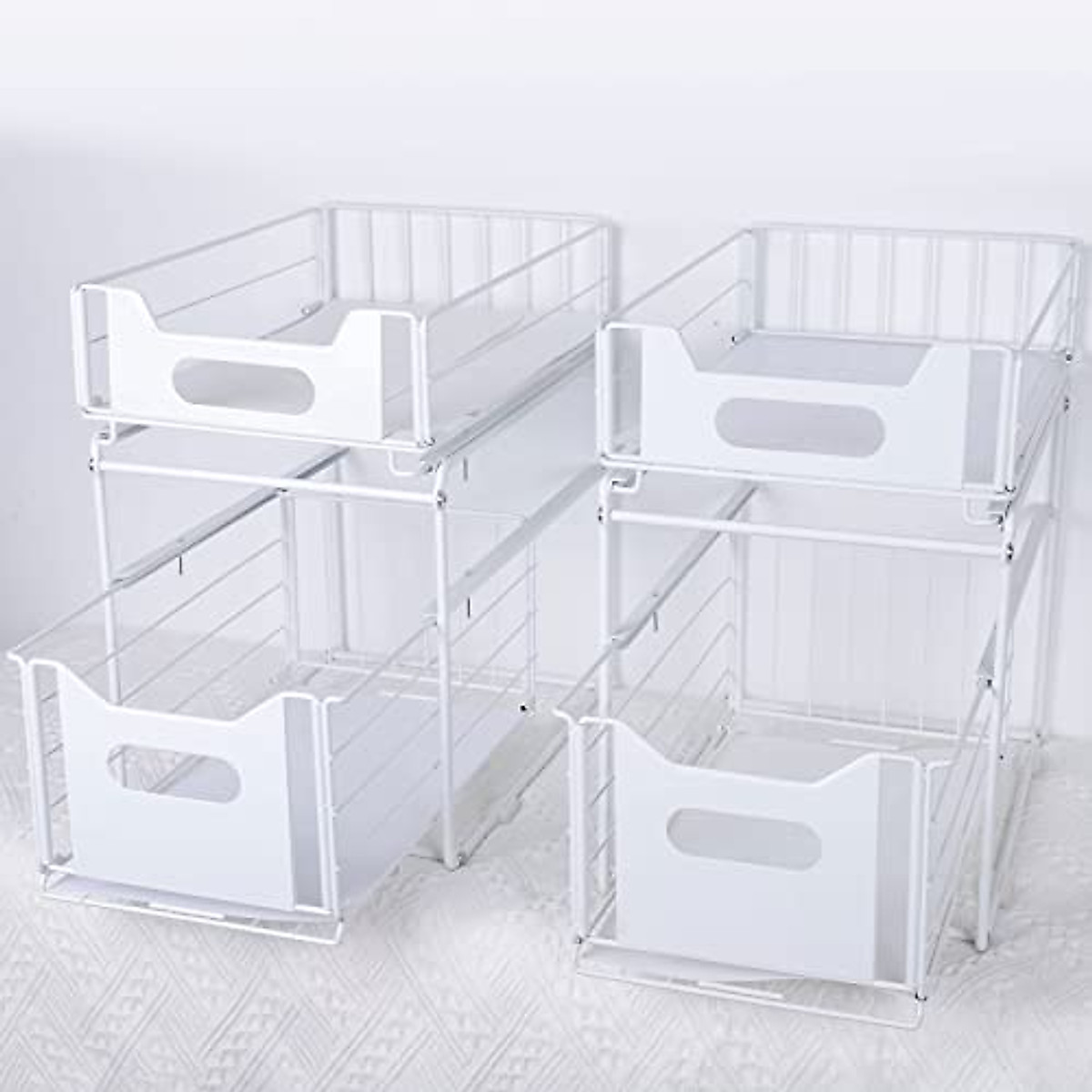 R RUIMEI 2 Set, 2-Tier Under Sink Organizer, Multipurpose Slide-Out Storage Container with Handle, Kitchen Organization and Storage, Bathroom Organization, Pantry Organization, White