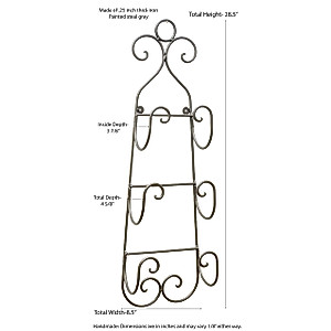 Laredo Import Wrought Iron Wall Towel Rack/Wine Rack-28.5 Inches Tall x 8.5 Inches Wide. Steel Gray Color, Holds Three.