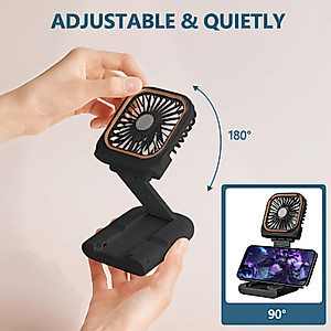 Allxin Portable Neck Fan Mini Quiet Handheld Personal Foldable USB Rechargeable Fan Operated for Home Office Outdoor Travel, 3000mAh Power Bank Hands Free Necklace Fans (Update Black)