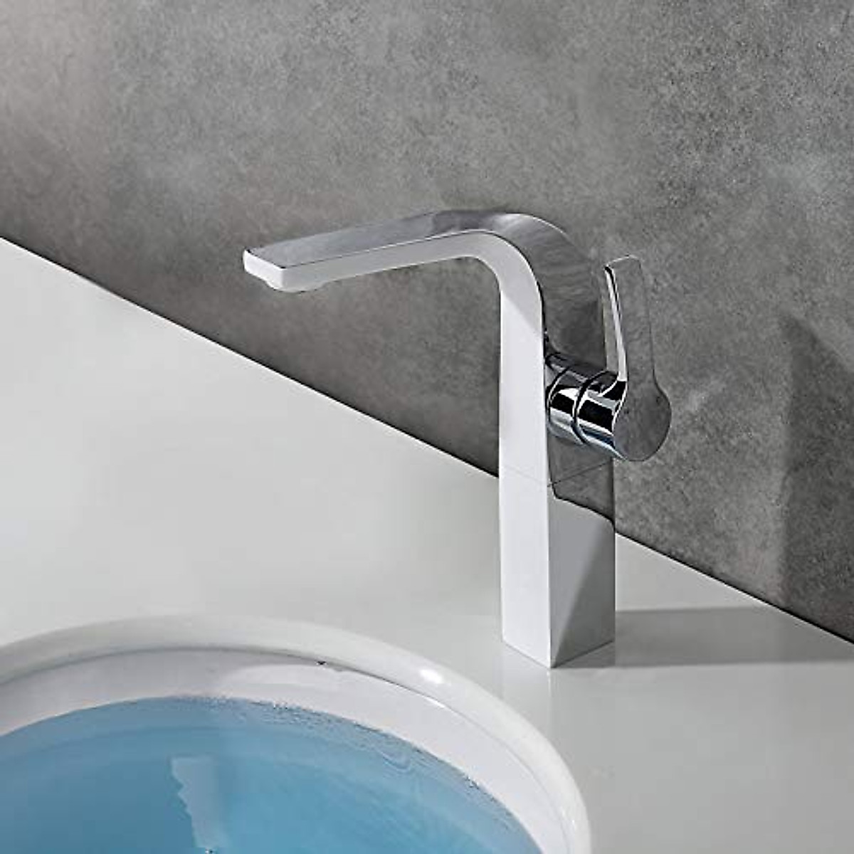 Dowell Modern Tall Vessel Sink Faucet - Single Handle, One Hole Bathroom Vanity Faucet,Chrome/White 8001 018 20