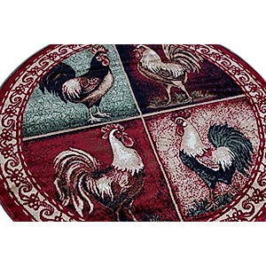 Rooster Style Round Area Rug Design L-379 (5 Feet 5 Inch X 5 Feet 5 Inch) Round