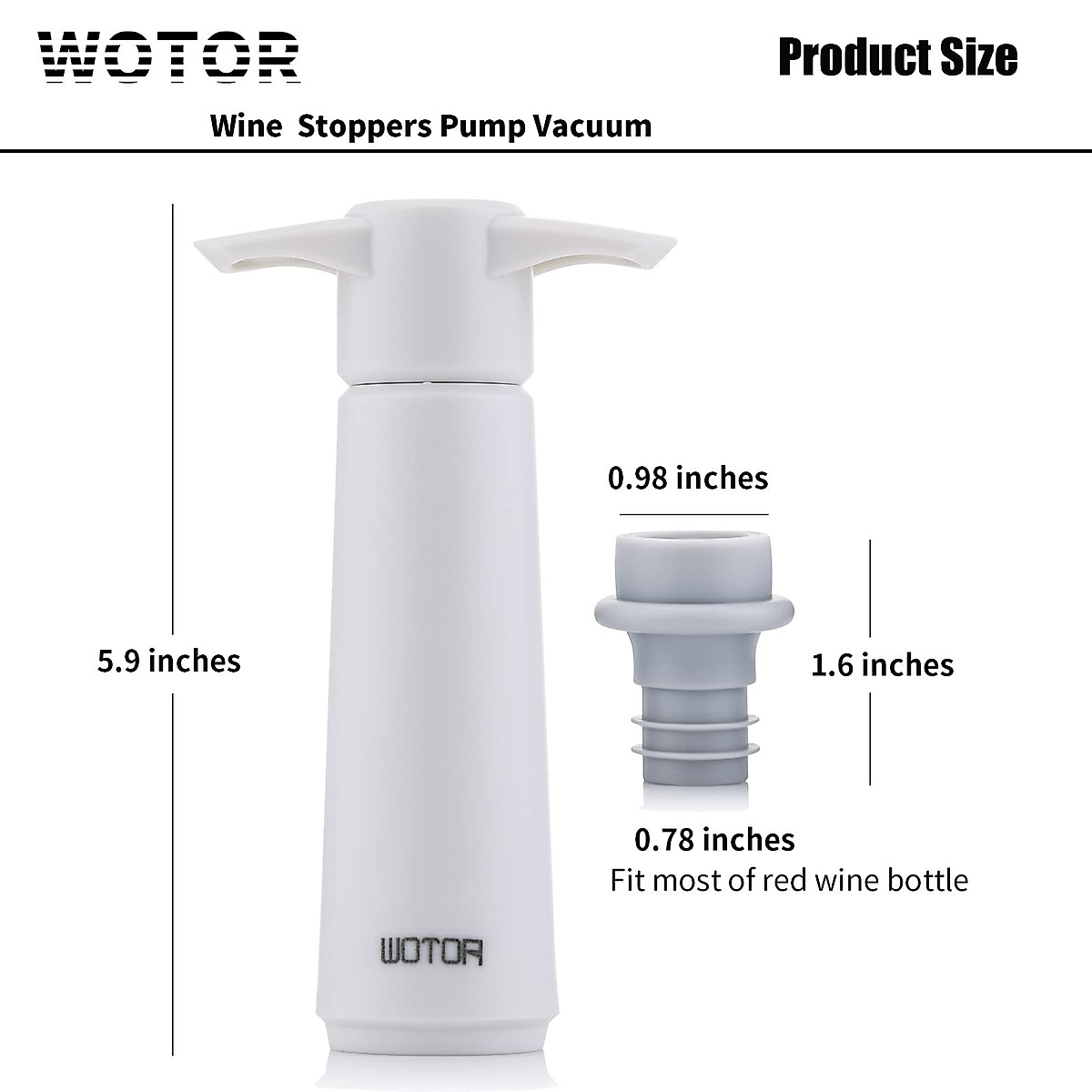 WOTOR Wine Saver Pump with 4 Vacuum Stoppers, Wine Stopper, Wine Preserver, Reusable Bottle Sealer Keeps Wine Fresh, White (Wine Pump + 4 stoppers)