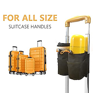 Luggage Travel Cup Holder Free Hand Drink Caddy Double Mesh Bag Design (Black)